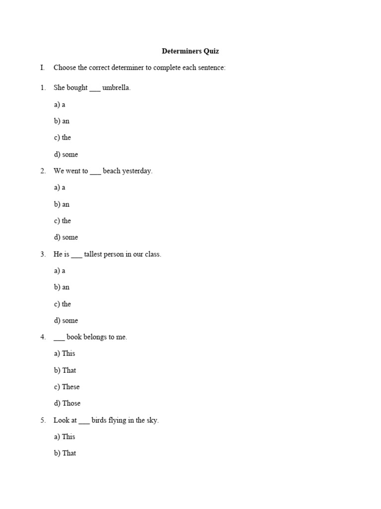 Class 9 Determiners Quiz | PDF