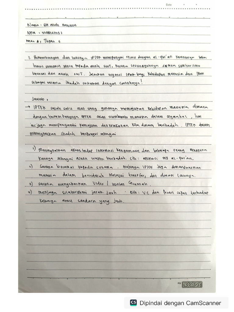 Tugas 5 Iptek. Siti Aisah Nasution, 22082 | PDF