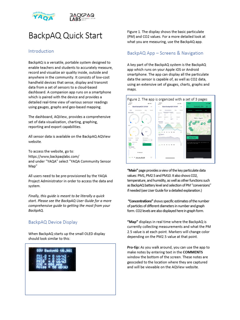 BackpAQ+Quick+Start v2 | PDF | Smartphone | Mobile App
