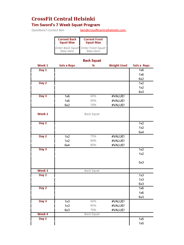 Tim Sword 7 Week Squat CFCH Programs | PDF | Weight Training ...