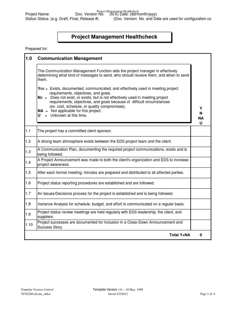 Project Management Health Check | PDF | Project Management | Risk ...