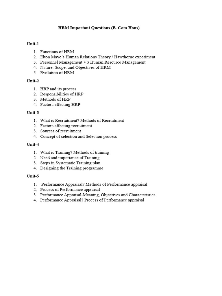 HRM Important Questions-HONS | PDF