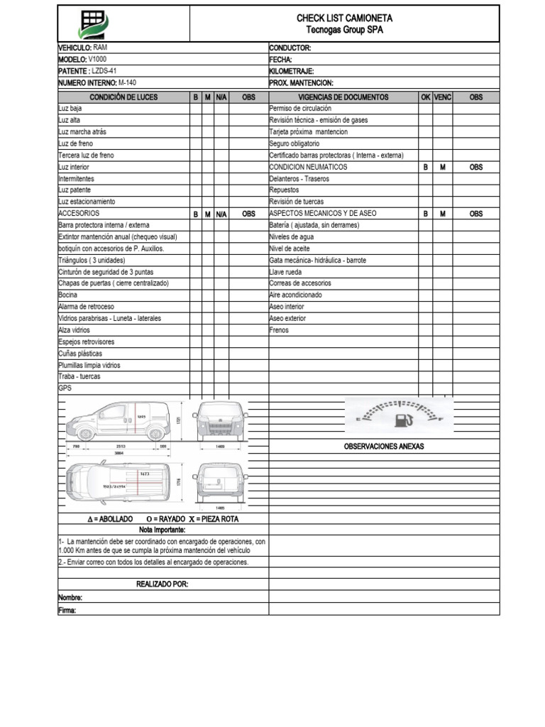 Checklist de Mantenimiento de Camioneta RAM | PDF | Vehículos con ...