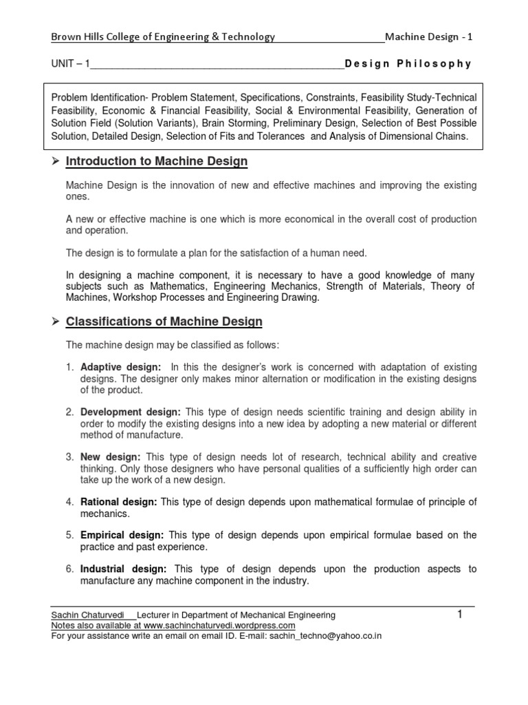 Machine Design Unit 1 Design Philosophy | PDF | Feasibility Study ...