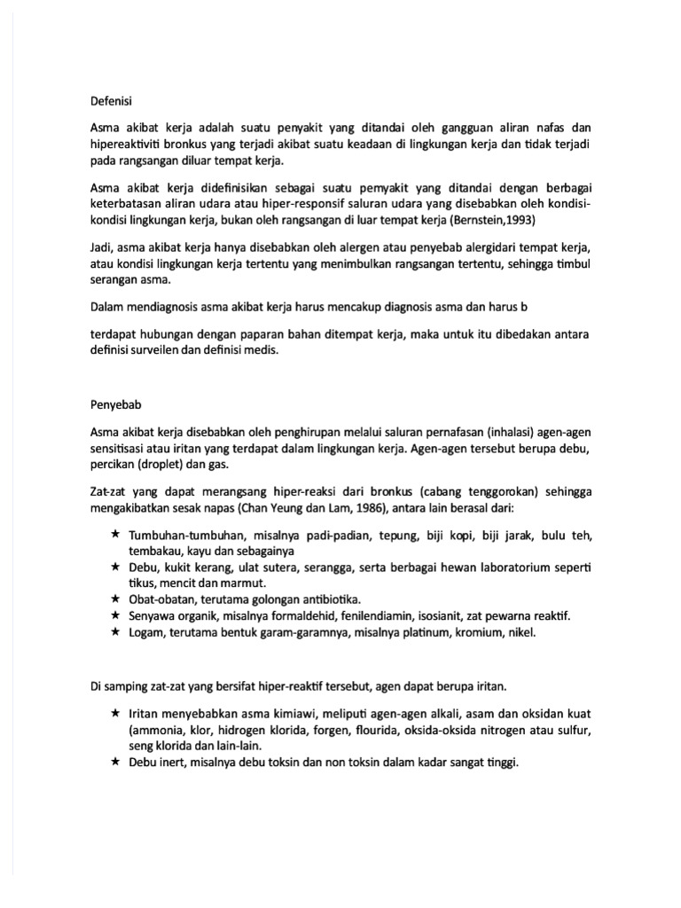 Asma Akibat Kerja: Definisi dan Pencegahan | PDF