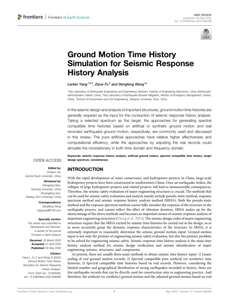 Ground Motion Time History Simulation For Seismic | PDF | Spectral ...