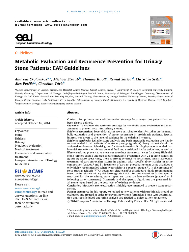2014 Metabolic Evaluation and Recurrence Prevention For Urinary | PDF ...
