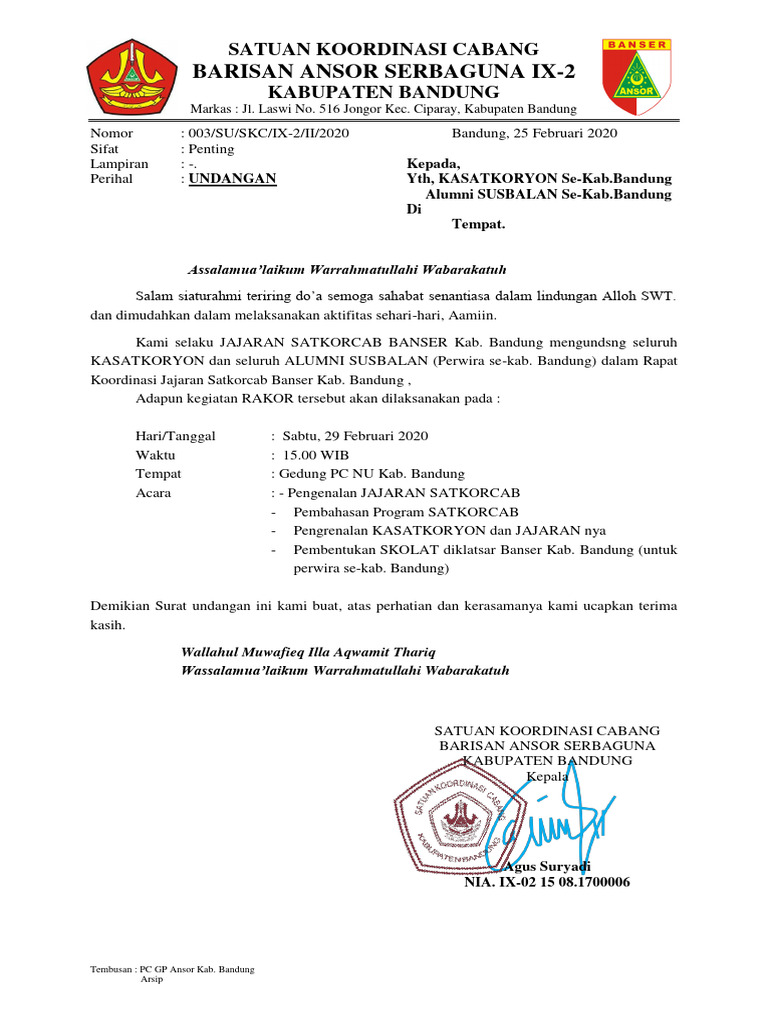 Surat Undangan Rakor 1 | PDF