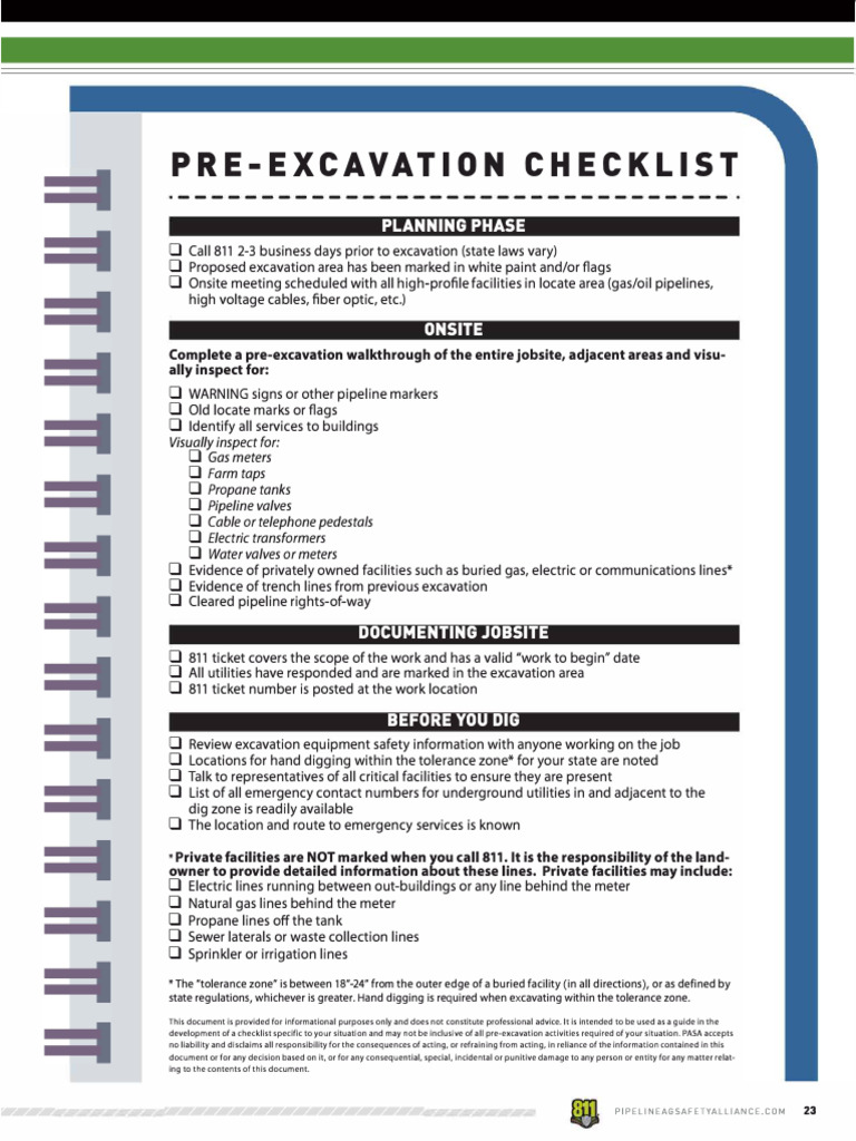 Pre Excavation Checklist | PDF