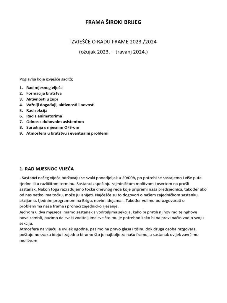 Izvješće o Radu Frame | PDF