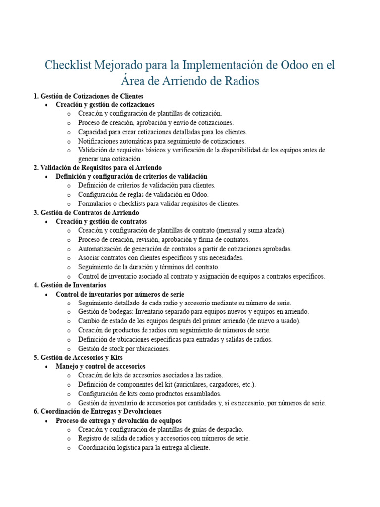 Checklist Mejorado Para La Implementación De Odoo En El Área De