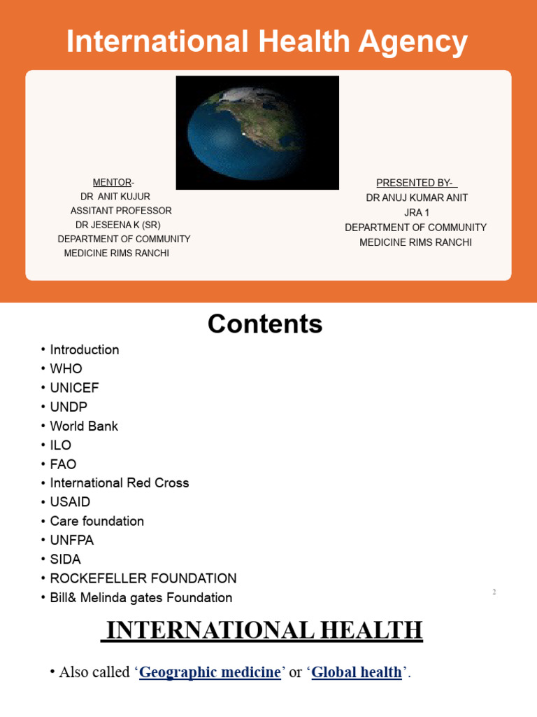 Overview of International Health Agencies | PDF | World Health ...