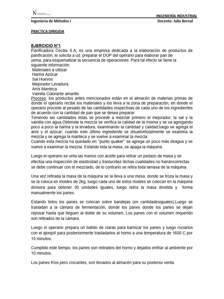 Practica Dirigida - Un Ejerciciio de Dop | PDF | Panes | Preparación de ...