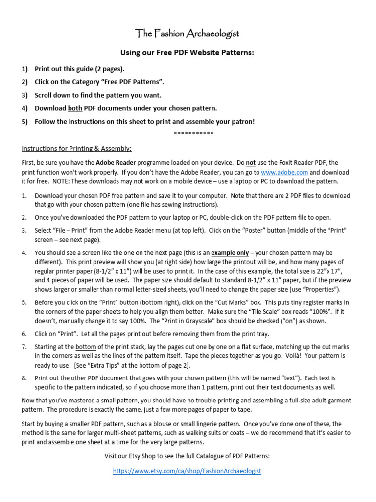 Free PDF Pattern Download Guide | PDF | Paper | Printer (Computing)
