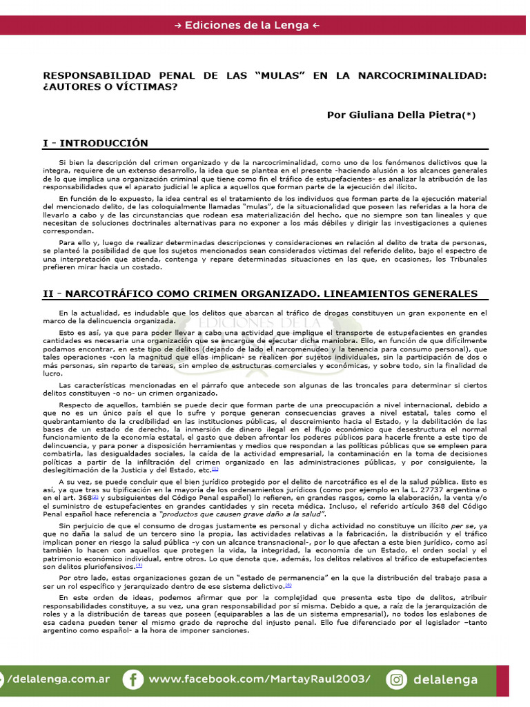 RESPONSABILIDAD PENAL DE LAS MULAs EN LA NARCOCRIMINALIDAD AUTORES O VICTIMAS | PDF | Derecho ...