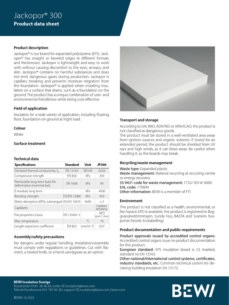 Product Data Sheet Jackopor EPS 300 SE | PDF | Waste | Waste Management