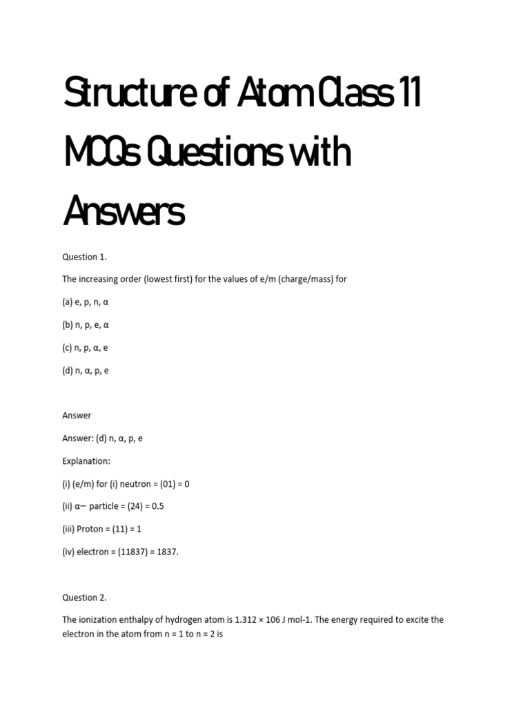 Structue Of Atom Dpp Pdf Atoms Electron
