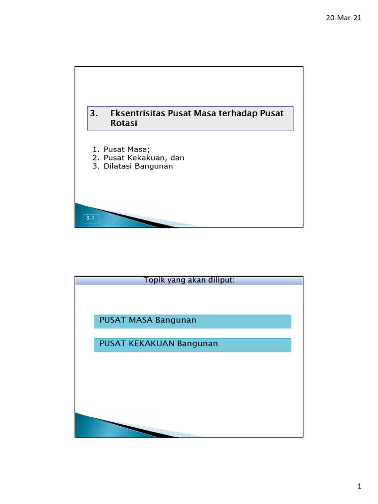 Eksentrisitas Pusat Masa dan Kekakuan Bangunan | PDF
