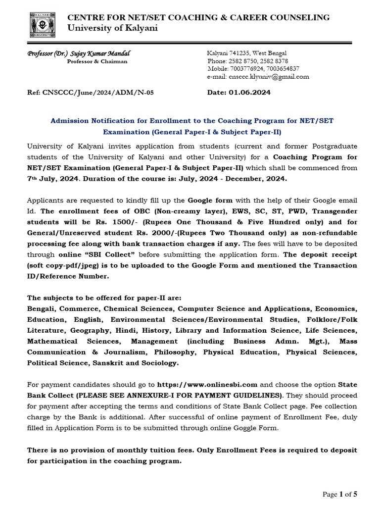 NET/SET Coaching Admission 2024 | PDF
