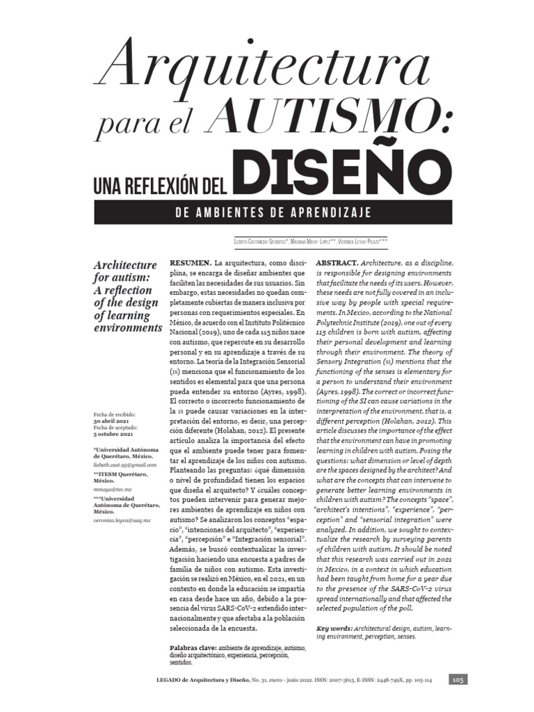 Diseño de espacios para niños autistas | PDF | Espectro autista ...