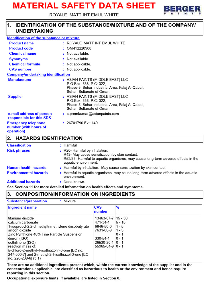Om-I12220908 MSDS - Approved 160511-100047 En-Us | PDF | Safety ...