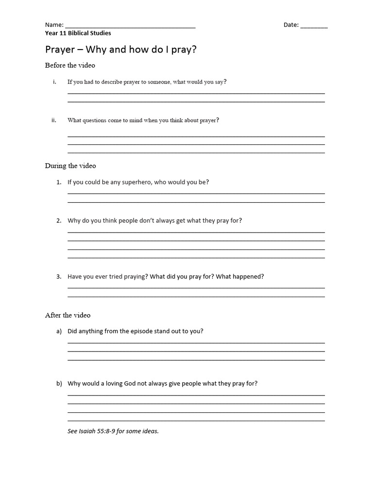 Prayer Worksheet v2 | Download Free PDF | Prayer