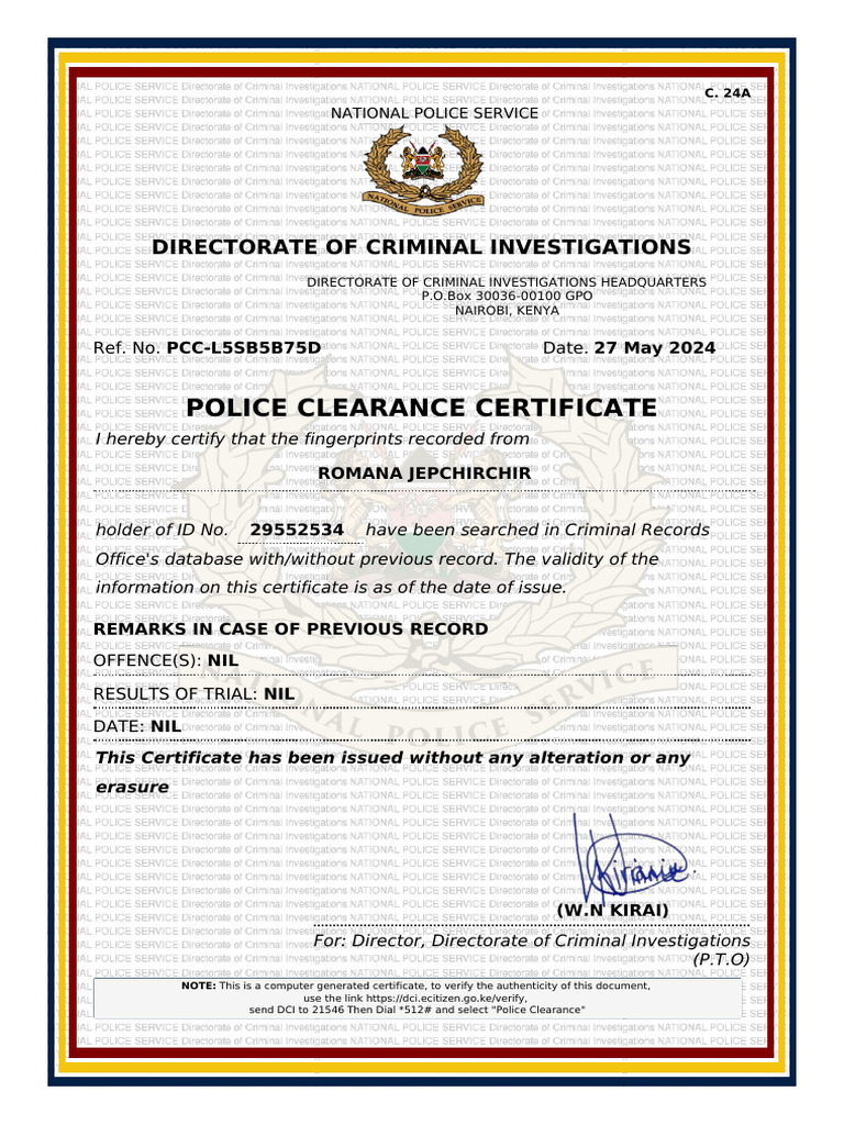 Police Clearance Certificate | PDF