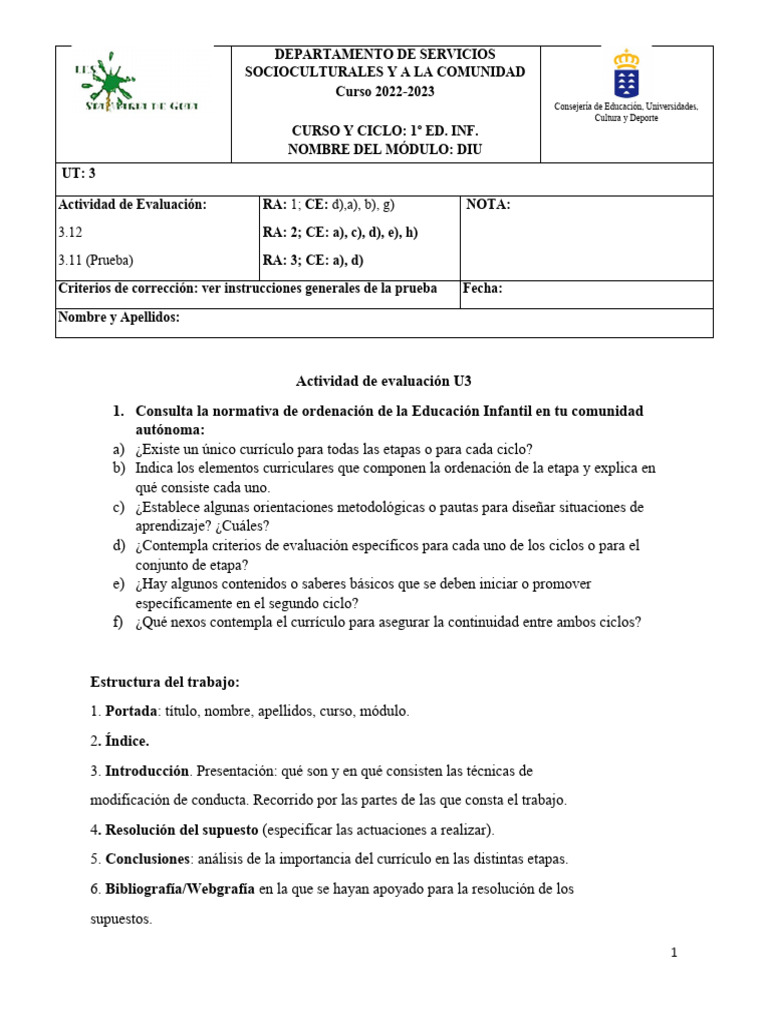 Act Ev Grupal Diu U3 | PDF | Plan de estudios | Evaluación