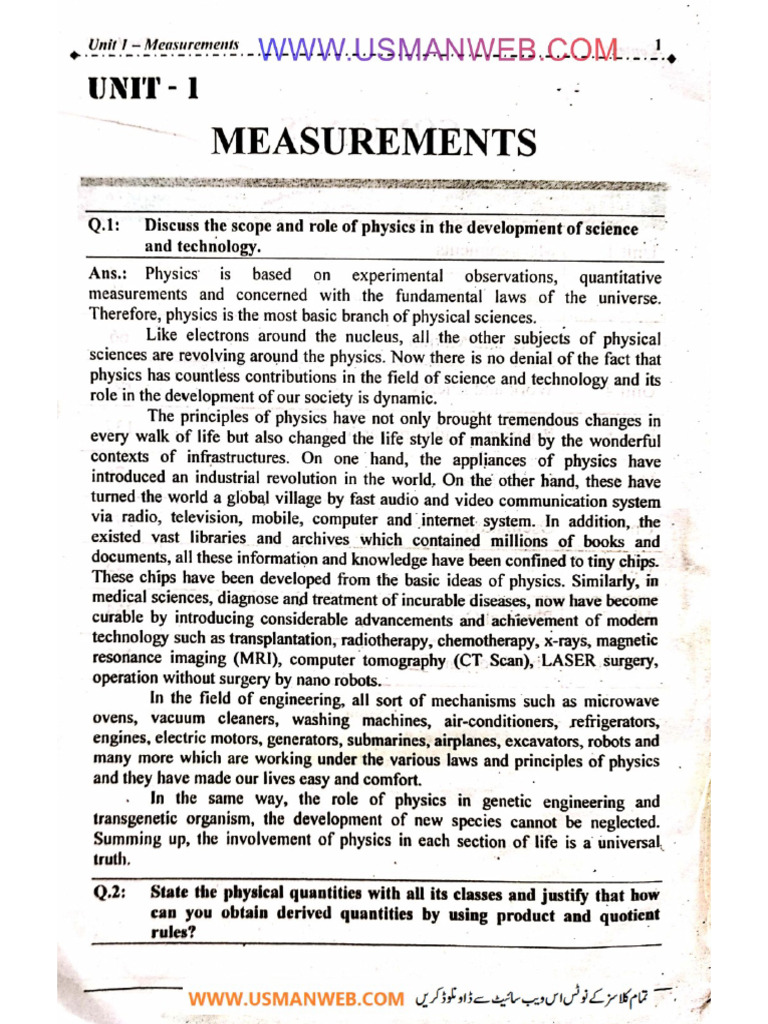 11th Physics Unit 1 BBISE Notes | PDF