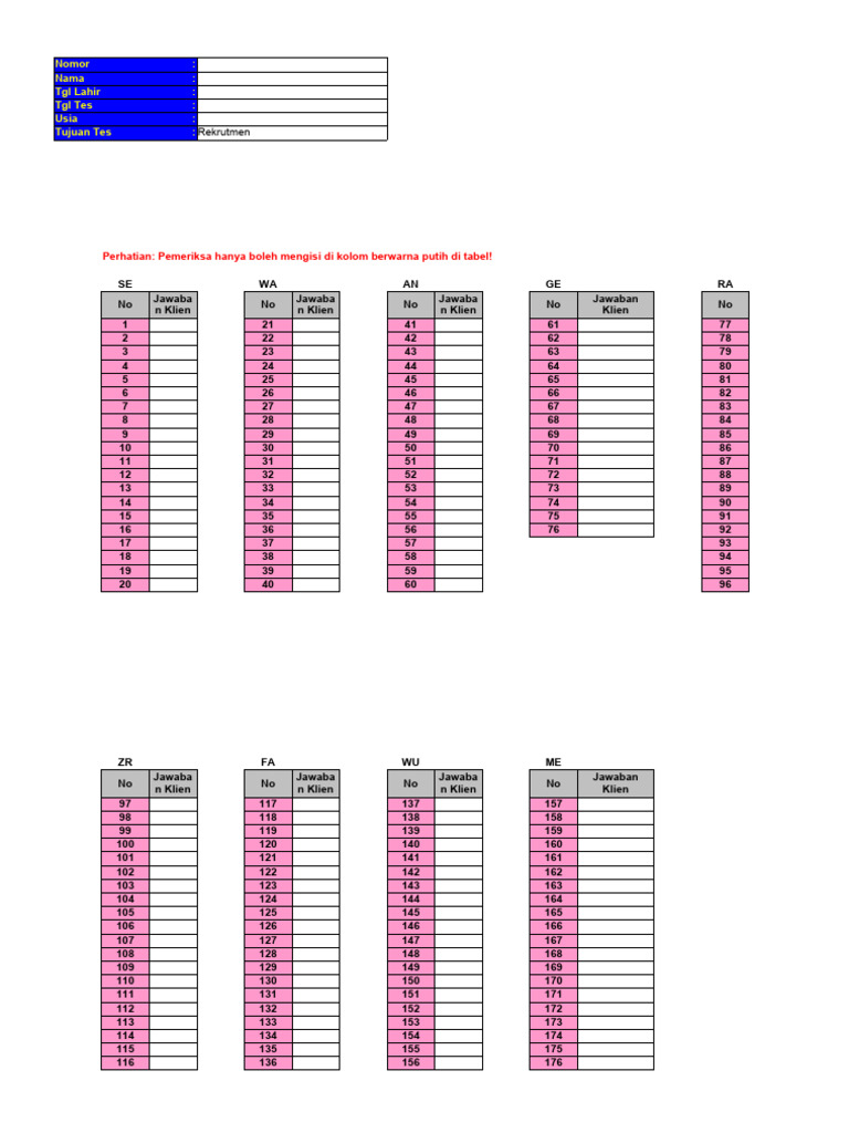 Salinan IST Answer Sheet | PDF