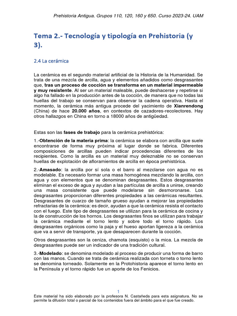 Tema 2 - 4 Tecnología y Tipología - Cerámica | PDF | Cerámica | Arcilla