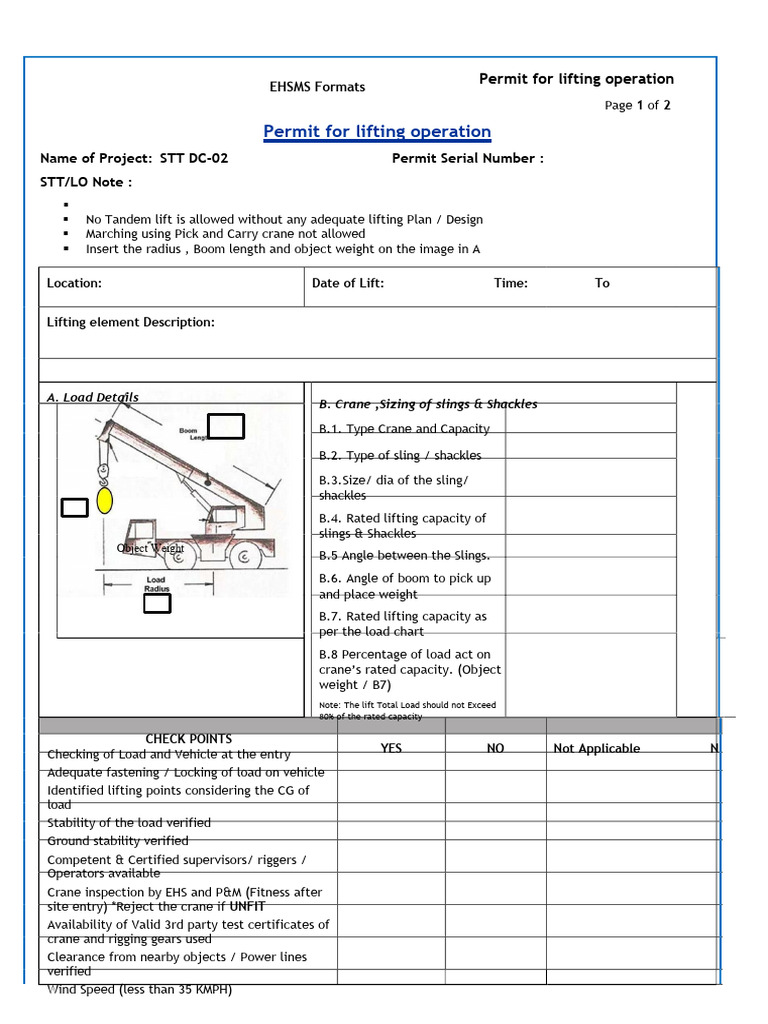 Permit For Lifting Operation STTGDC | PDF | Crane (Machine) | Transport