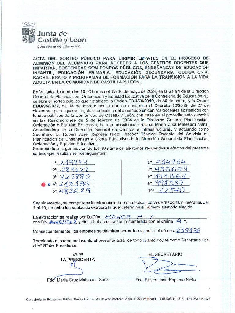 Acta Sorteo 2024 | PDF
