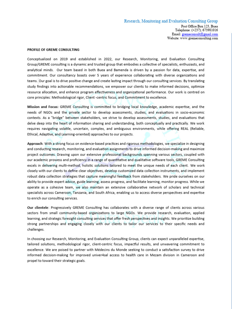 GREME Consulting Profile Web | PDF | Evaluation | Consultant