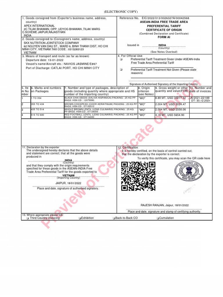 AIFTA Certificate of Origin Preview | PDF | World Economy ...