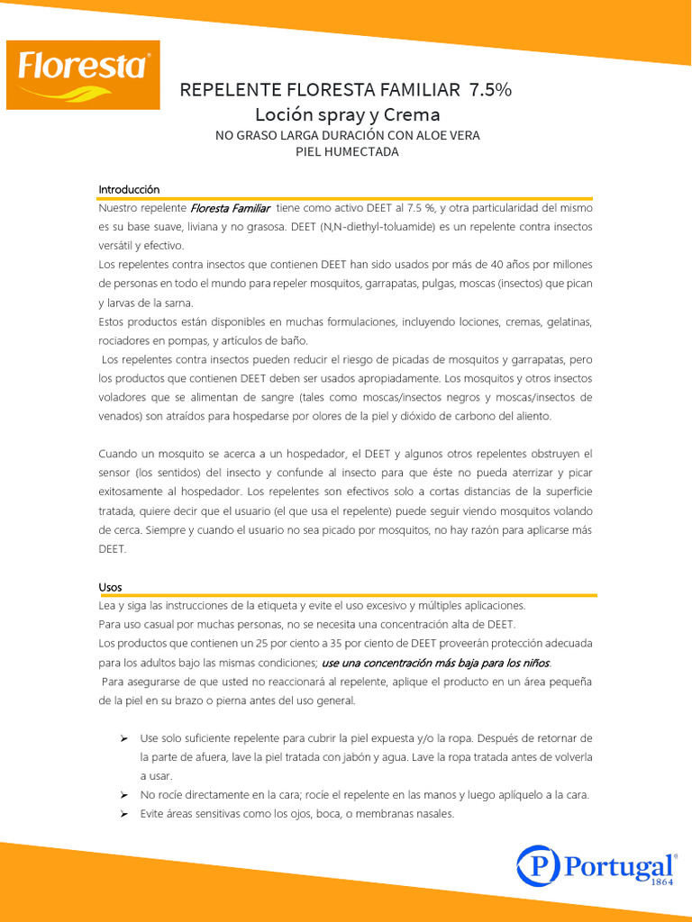 Ficha Tecnica - Repelente Familiar Deet 7.5%-3 | PDF | Insectos | Mosca