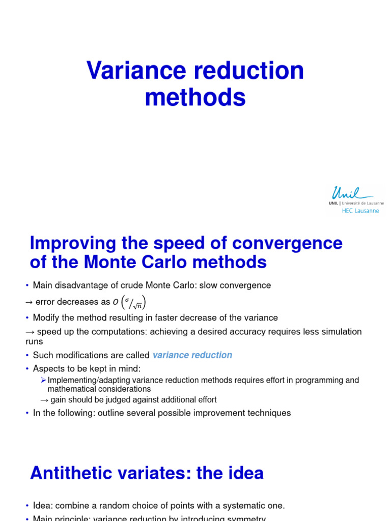 Chapter 3 - Variance Reduction Methods | PDF | Variance | Estimator Chapter 3 - Variance Reduction Methods | PDF | Variance | Estimator