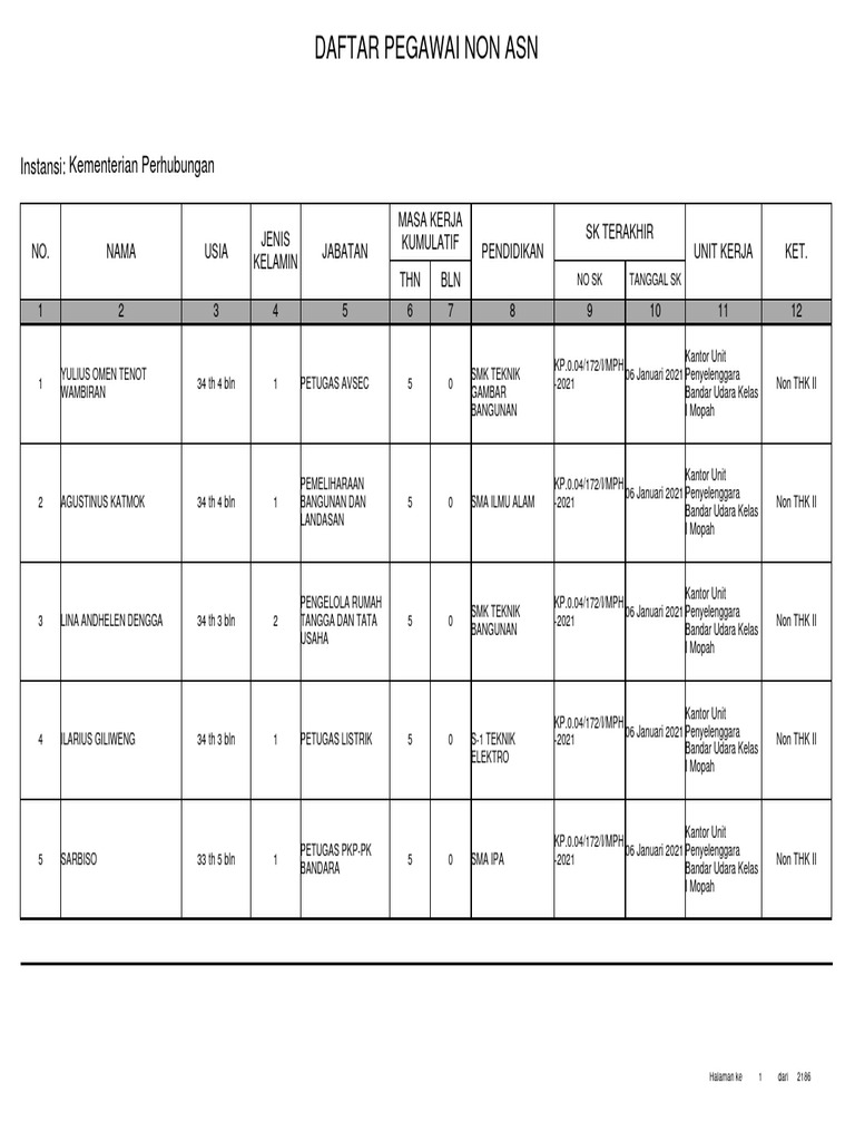 Daftar Pegawai Non Asn Kemenhub | PDF