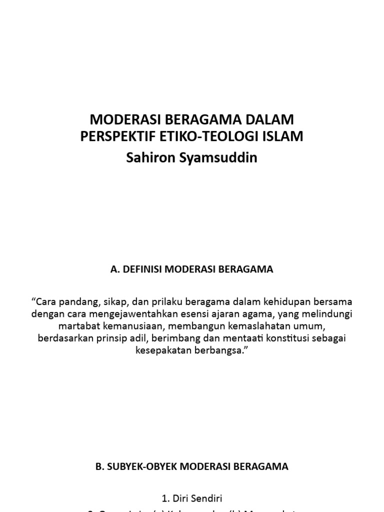 Moderasi Beragama dalam Islam: Etika dan Teologi | PDF