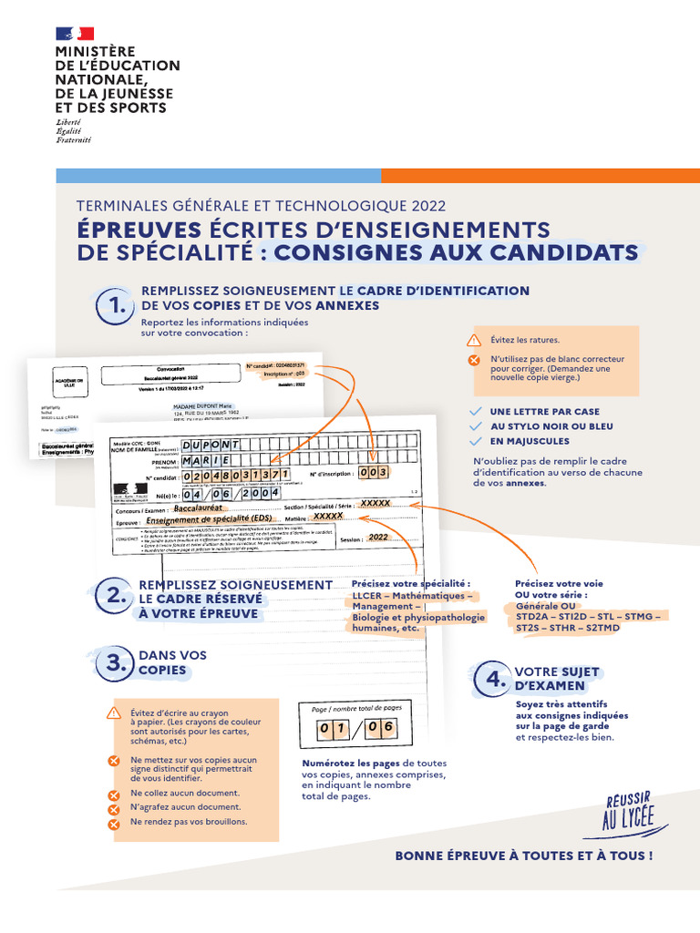 Consignes pour l'épreuve du Bac 2022 | PDF