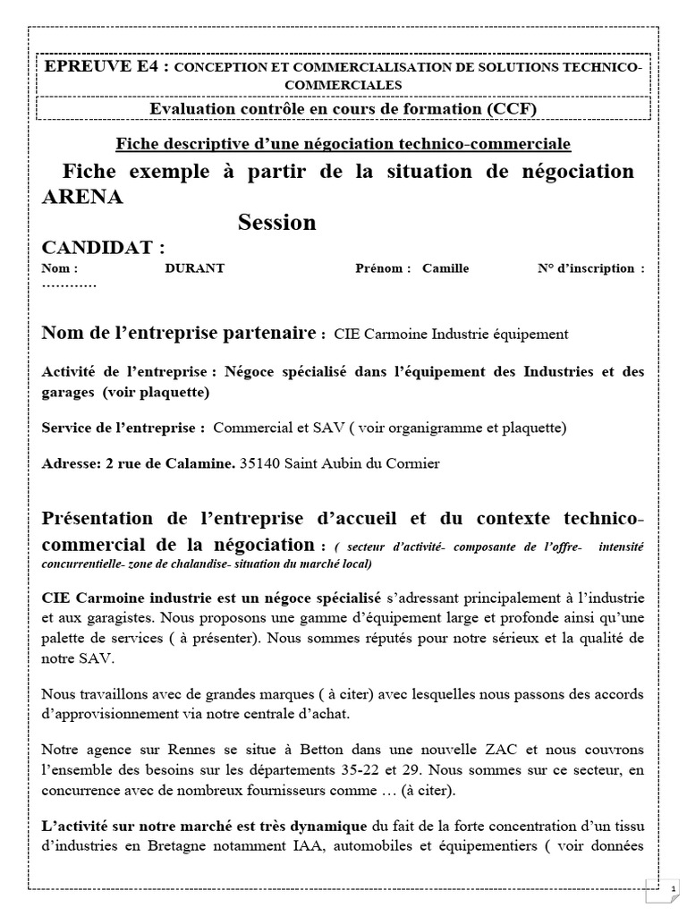 E4 Fiche Descriptive Exemple | PDF | Négociation | Risque