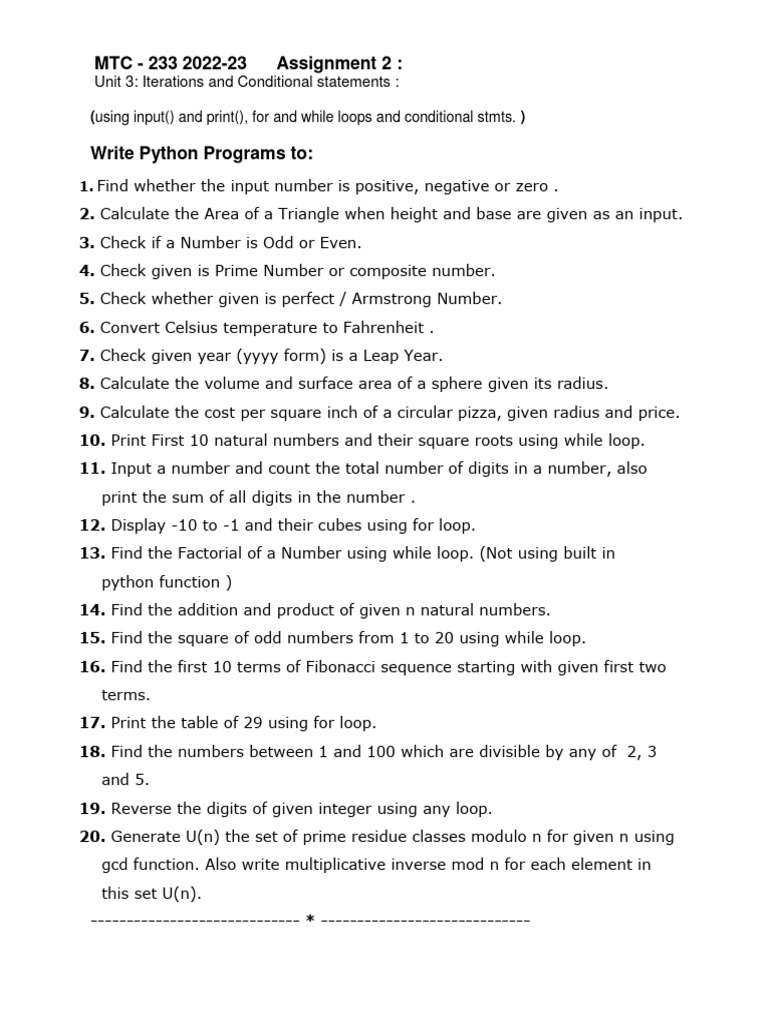 ASSIGN-2 - Loops and Conditional MTC 233 | PDF | Teaching Methods ...