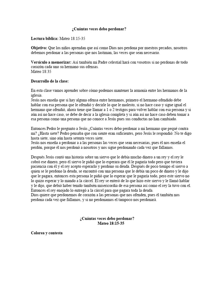Perdonar Siempre: Lección Infantil | PDF | Perdón | Jesús