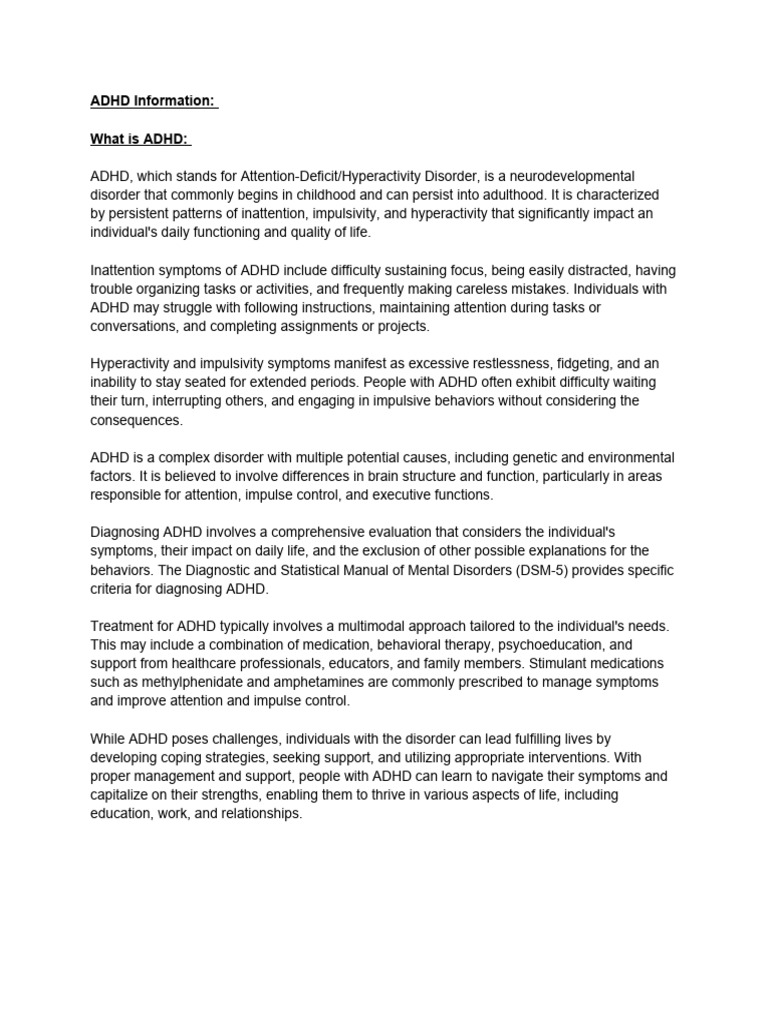 Adhd Information 1 | PDF | Attention Deficit Hyperactivity Disorder ...