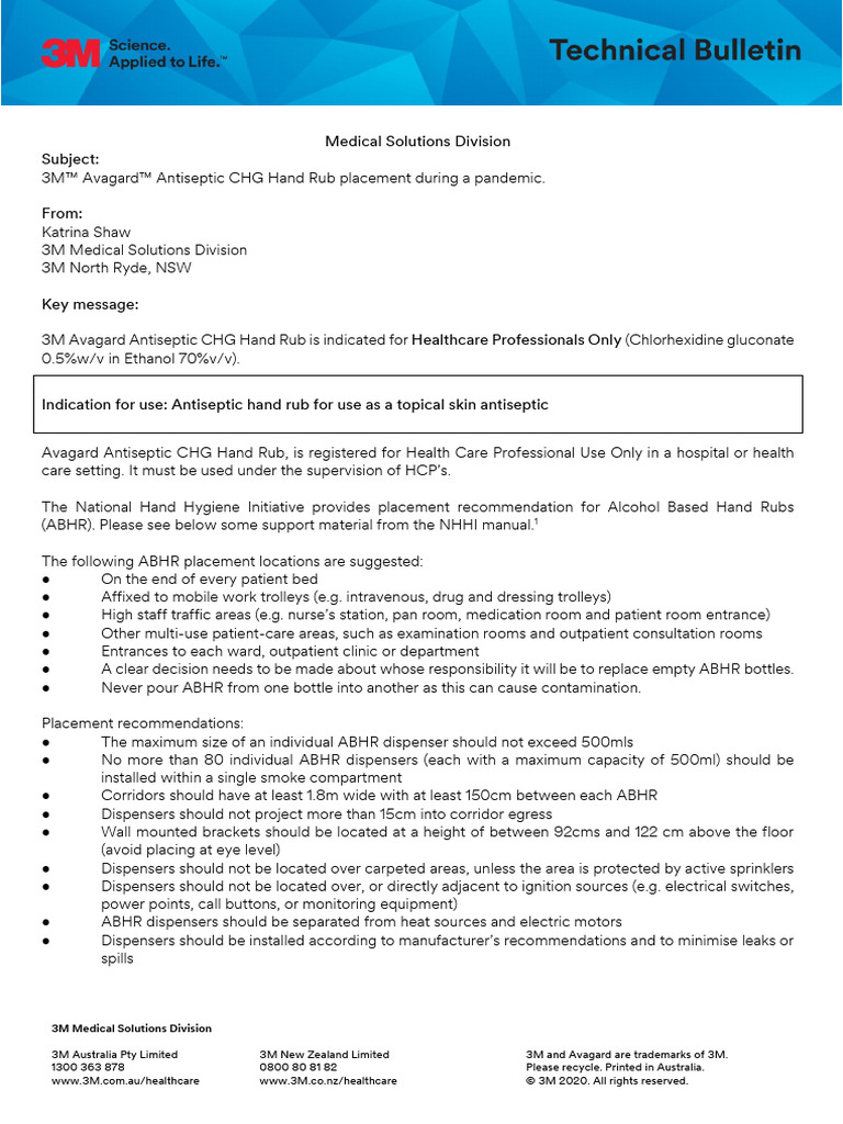 Covid 19 and Avagard CHG Hand Rub Placement Anz FINAL | PDF | Health ...