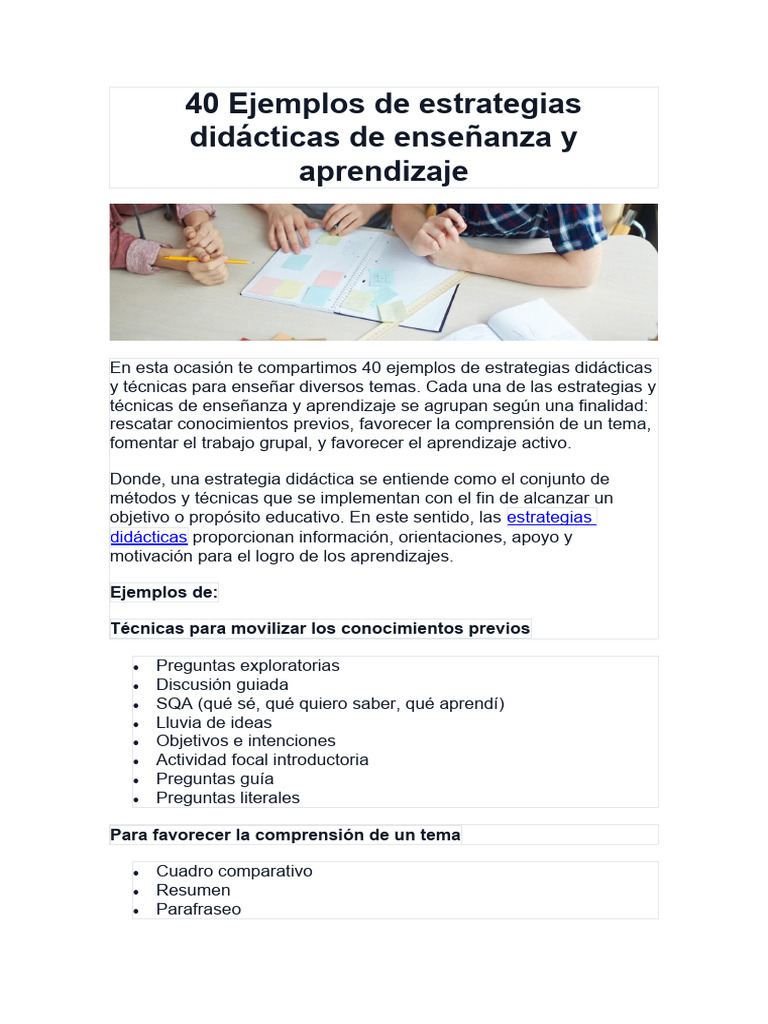 40 Ejemplos de Estrategias Didácticas de Enseñanza y Aprendizaje | PDF