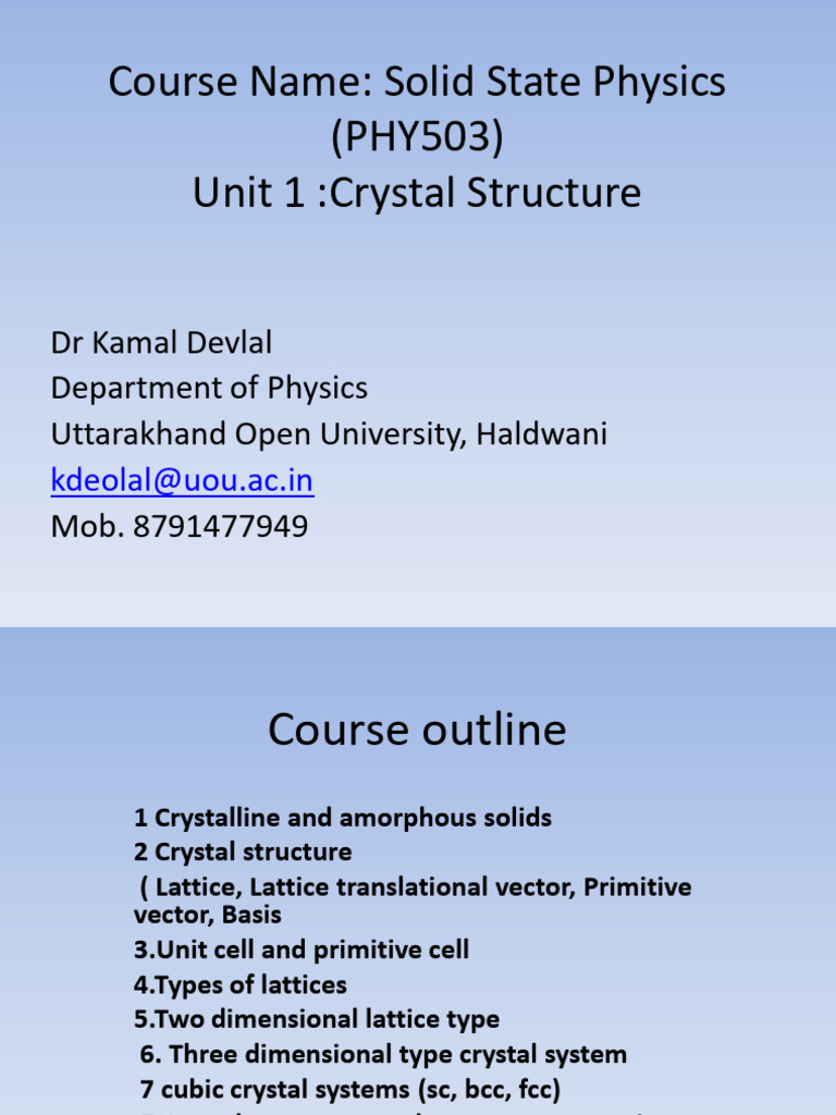 Solid State Physics: Crystal Structures | PDF | Crystal Structure | Condensed Matter Physics