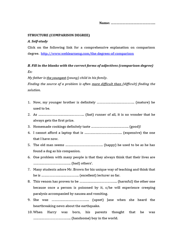 Adjective Comparison Exercises Guide | PDF | Language Arts & Discipline
