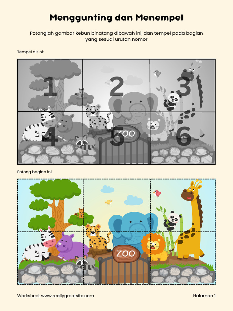 Kebun Binatang Worksheet Cut and Paste | PDF