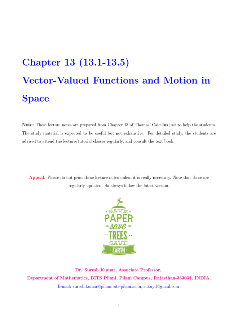 Chap13 Vector Functions | PDF | Curvature | Acceleration